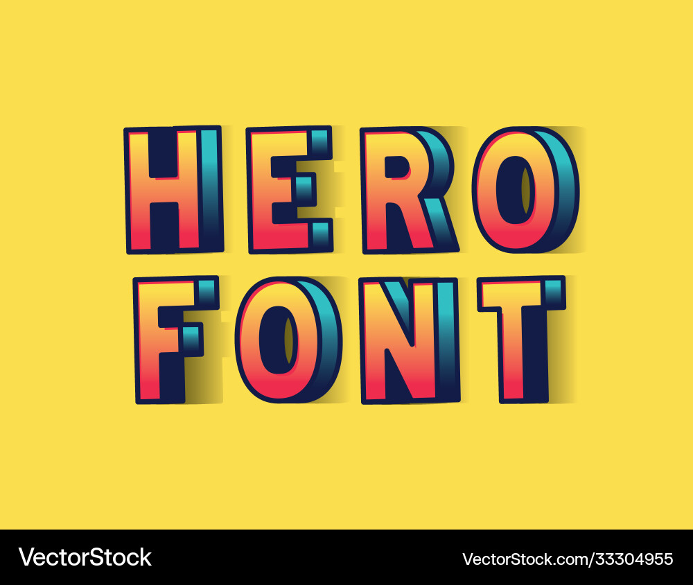 Hero font lettering on yellow background Vector Image