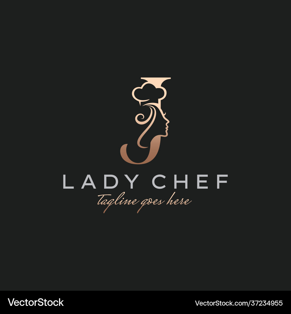 Letter j lady chef initial beauty cook logo design
