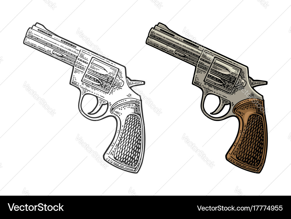 Revolver with short barrel and bullets Royalty Free Vector