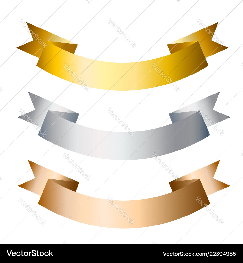 Ribbons banners golden silver and bronze flat Vector Image
