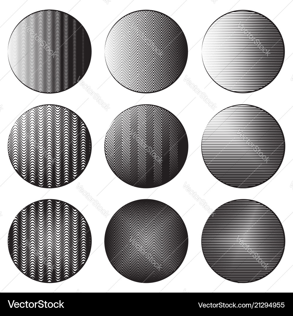 Set of round banners with engraving shading Vector Image