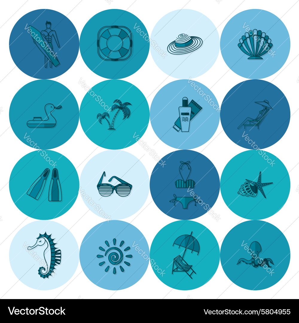 Summer and beach simple flat icons Royalty Free Vector Image