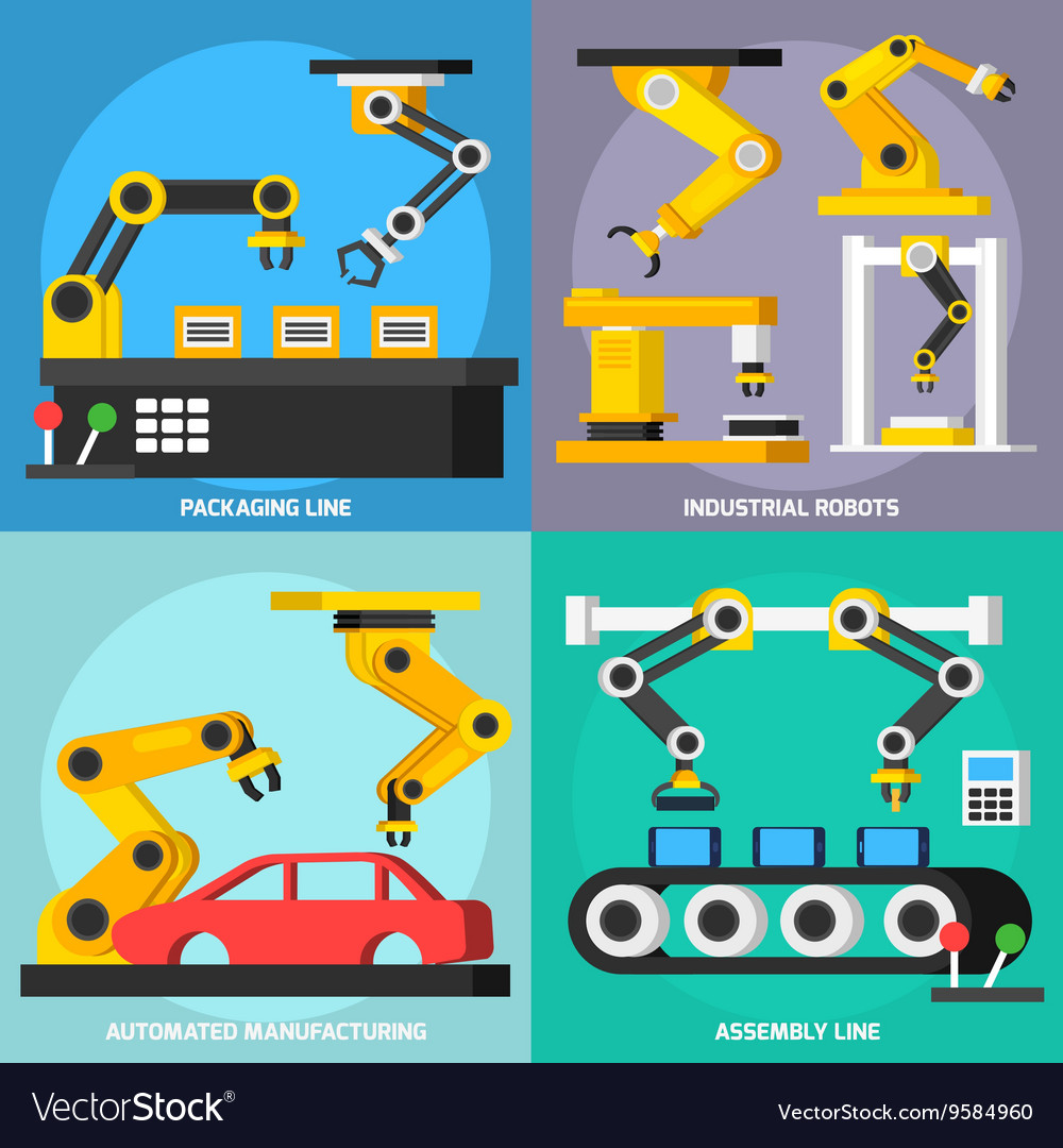 Automation conveyor orthogonal 2x2 icons set Vector Image