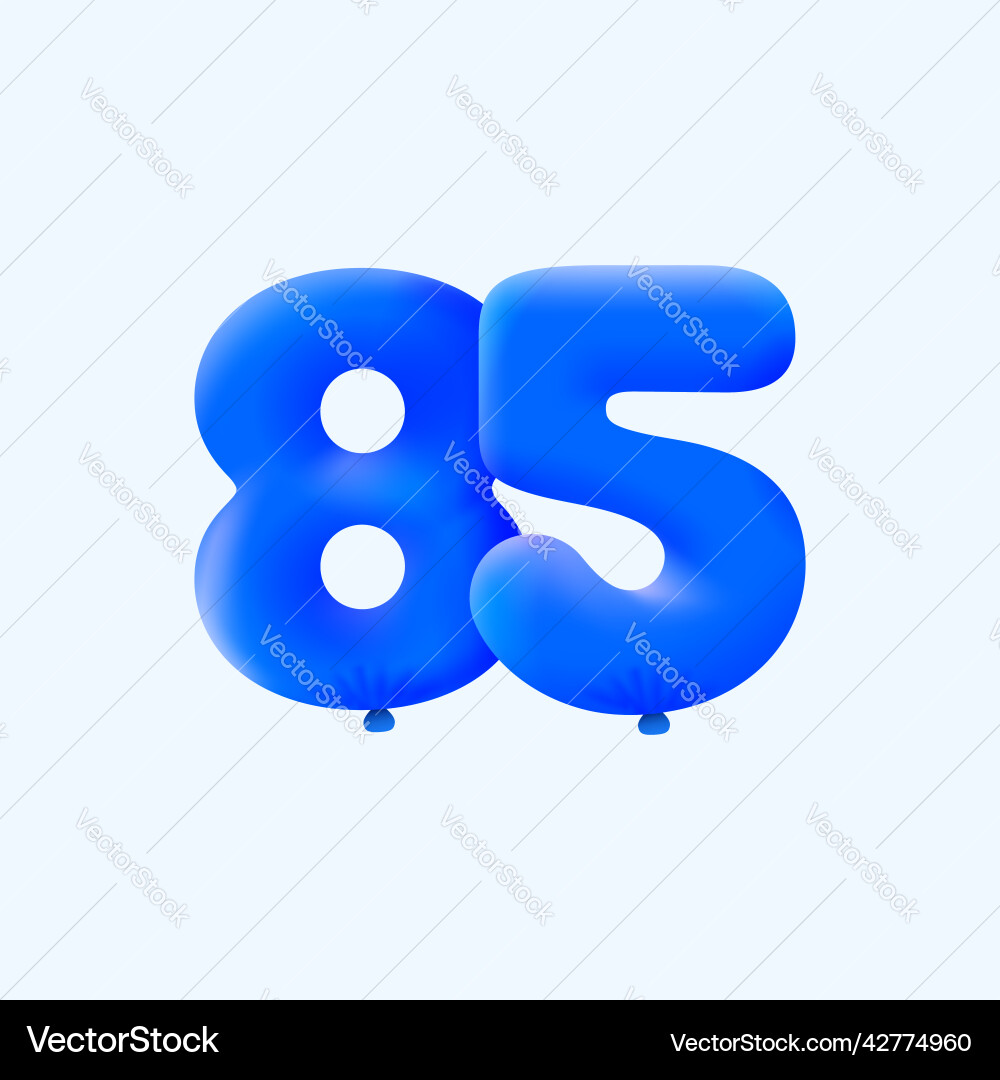 Blue 3d number 85 balloon realistic 3d helium Vector Image