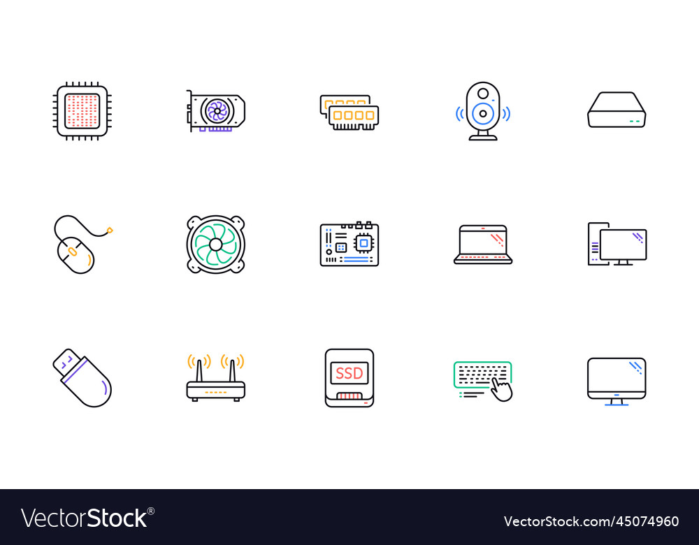 Computer device line icons motherboard cpu Vector Image