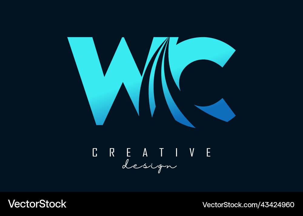 Creative blue letters wc w c logo with leading Vector Image