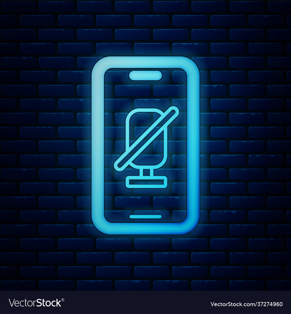 Glowing neon mute microphone on mobile phone icon Vector Image Glowing neon mute microphone on mobile phone icon Vector Image