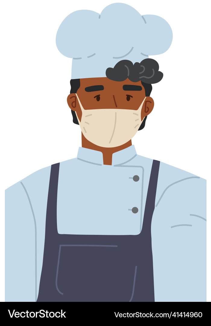 Male character cook using face mask for covid19 Vector Image