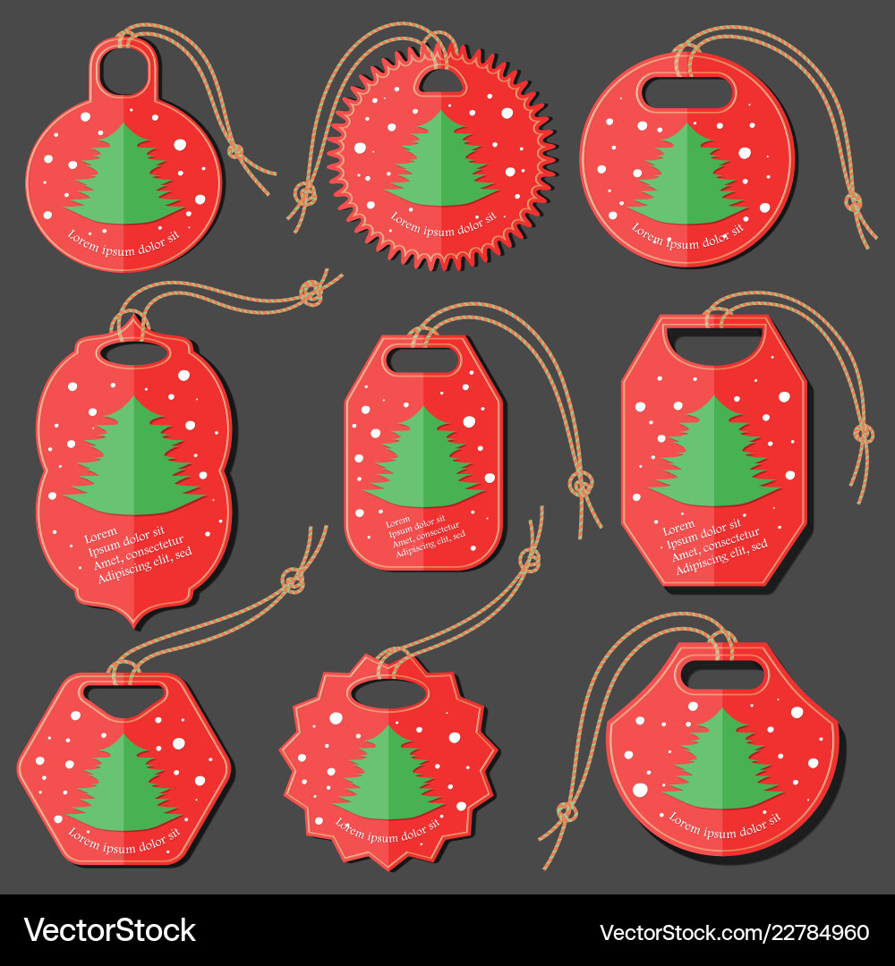 Set of tags with flat christmas tree Royalty Free Vector