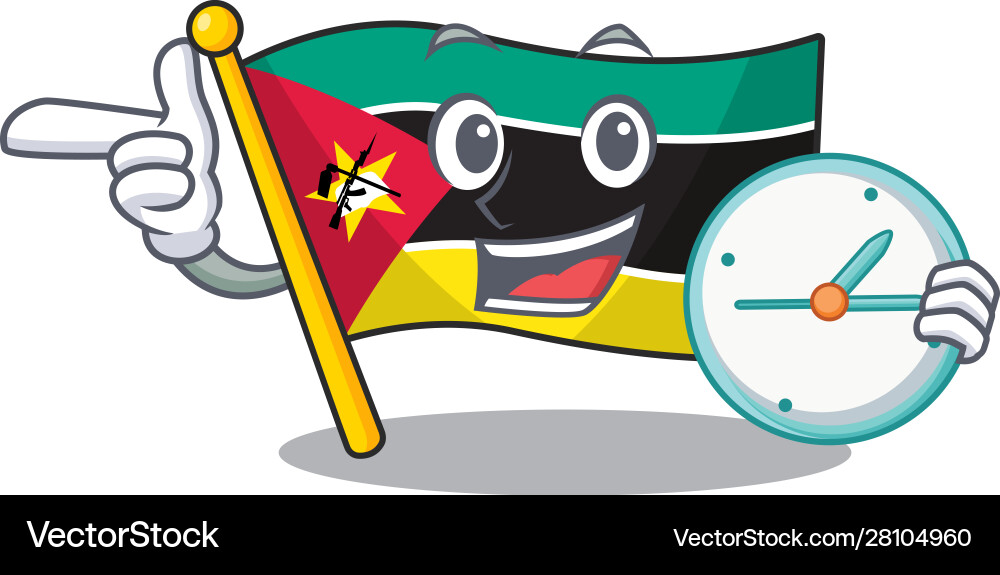 With clock smiling flag mozambique cartoon Vector Image