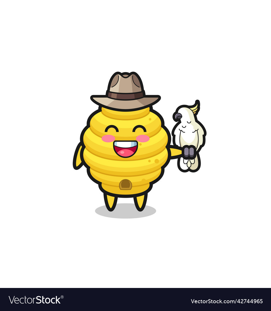 Bee hive zookeeper mascot with a parrot Royalty Free Vector