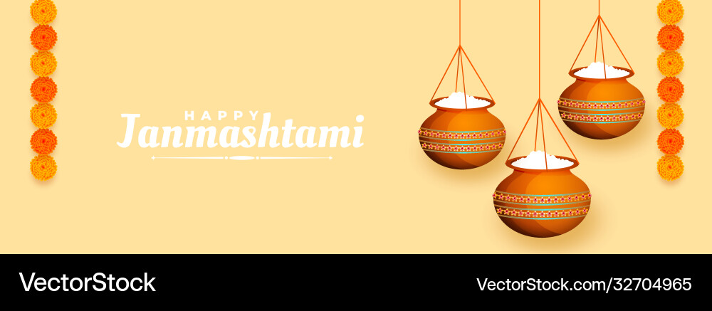 Hanging dahi makkhan banner for janmashtami Vector Image