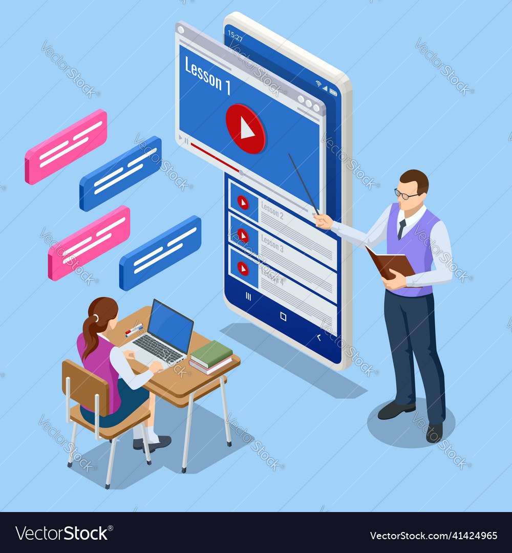 Isometric concept of personalised learning e Vector Image