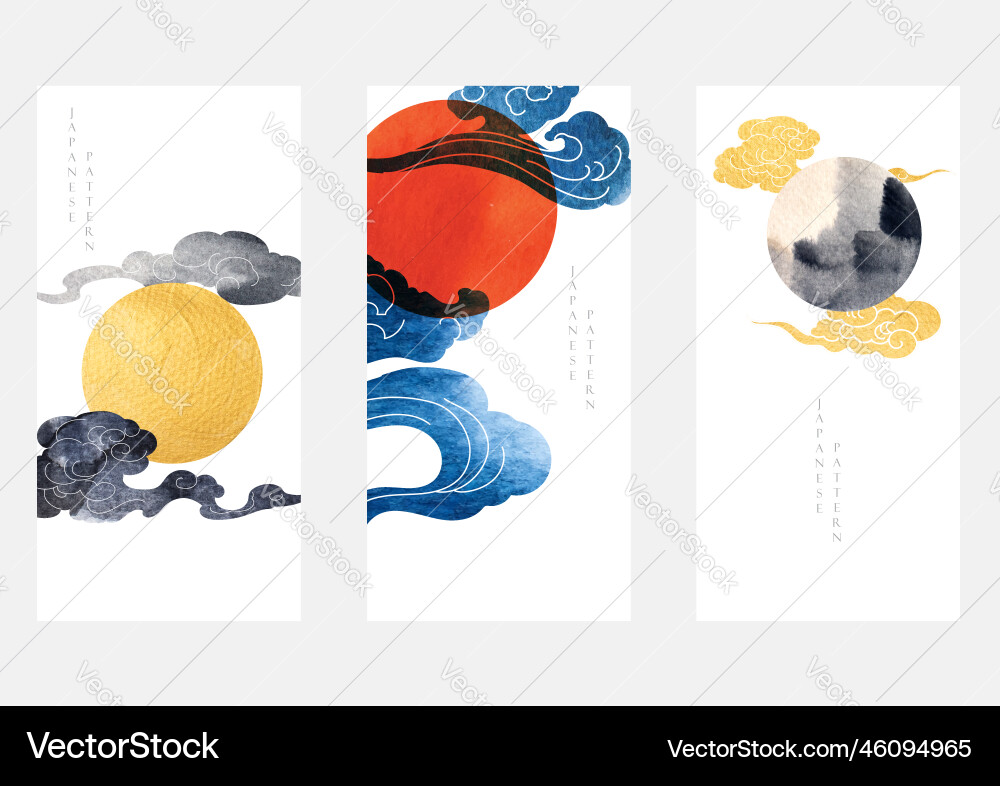 Japanese background with gold moon and sun Vector Image
