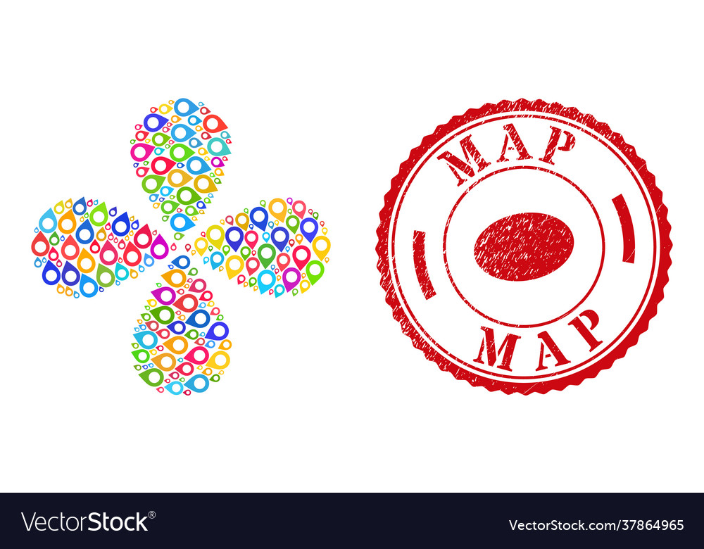 Map scratched seal stamp and pointer multi Vector Image