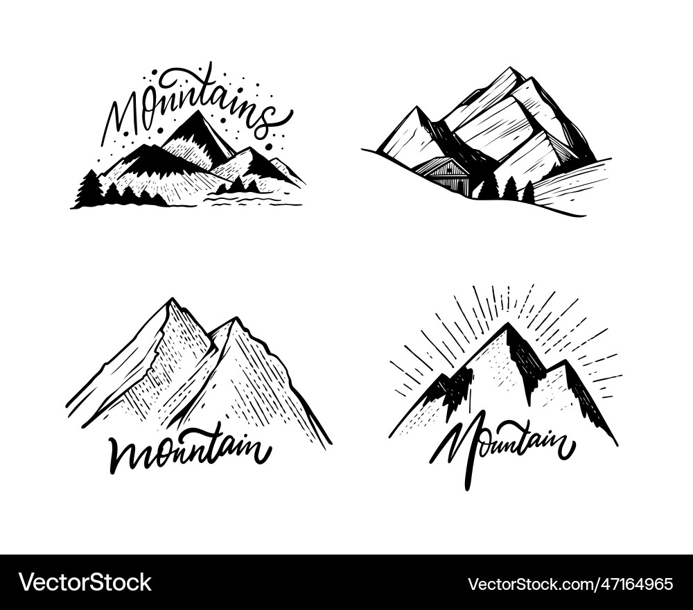 Mountains black art sketch and text lettering Vector Image