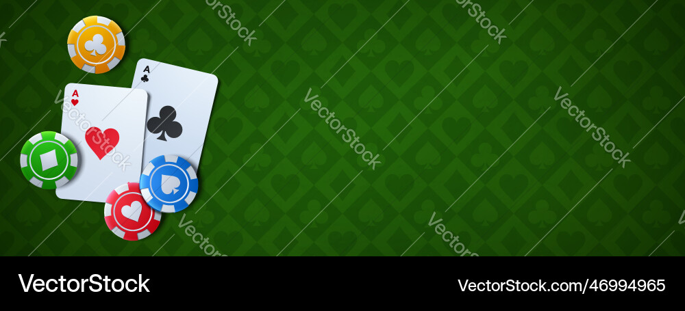 Realistic ace cards chips on green casino table Vector Image