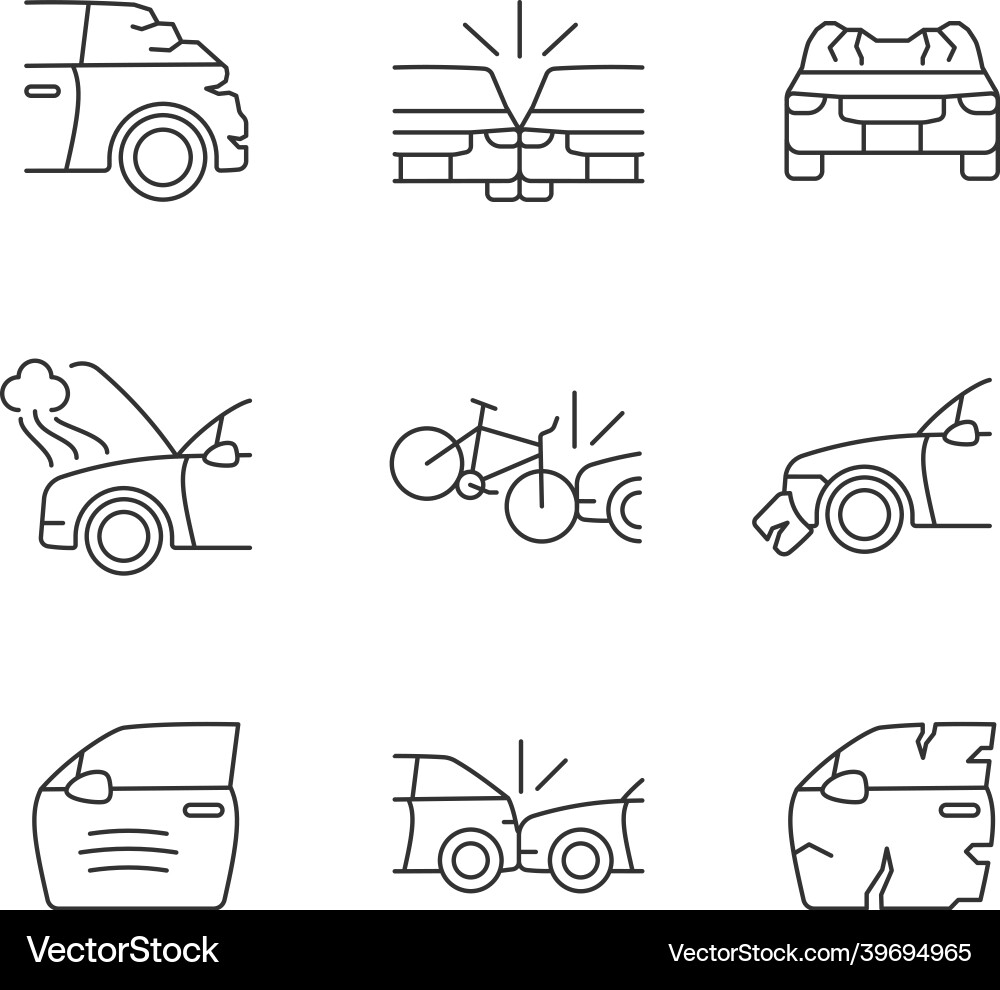 Road traffic accidents linear icons set Royalty Free Vector
