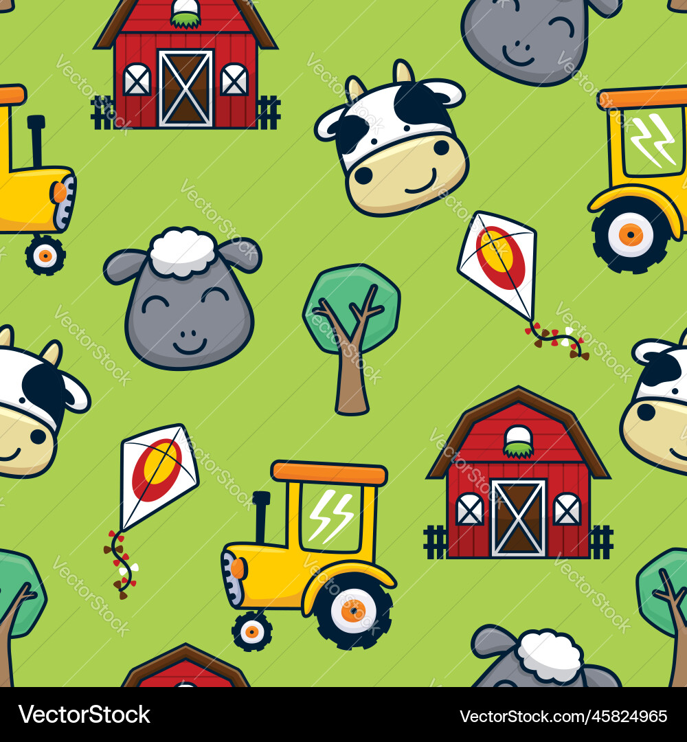 Seamless pattern of farmyard theme set cartoon Vector Image