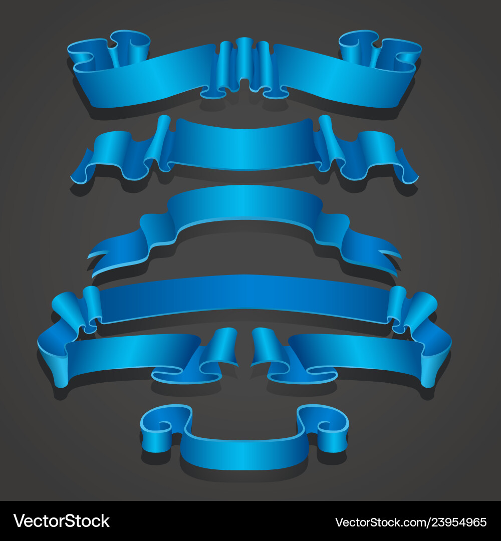 Set of realistic blue ribbons element Royalty Free Vector
