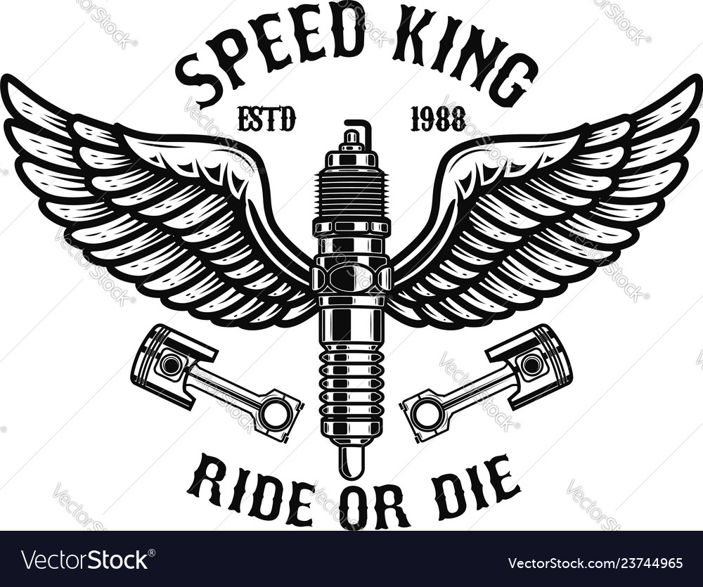 Winged motorcycle spark plug design elements Vector Image