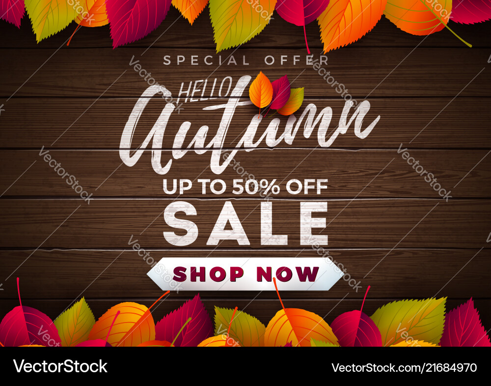Autumn sale design with falling leaves Royalty Free Vector