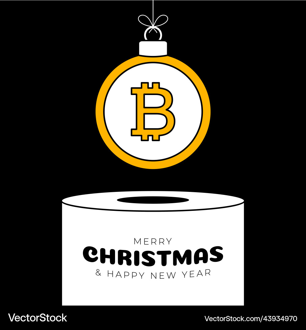 Bitcoin christmas bauble pedestal merry Royalty Free Vector