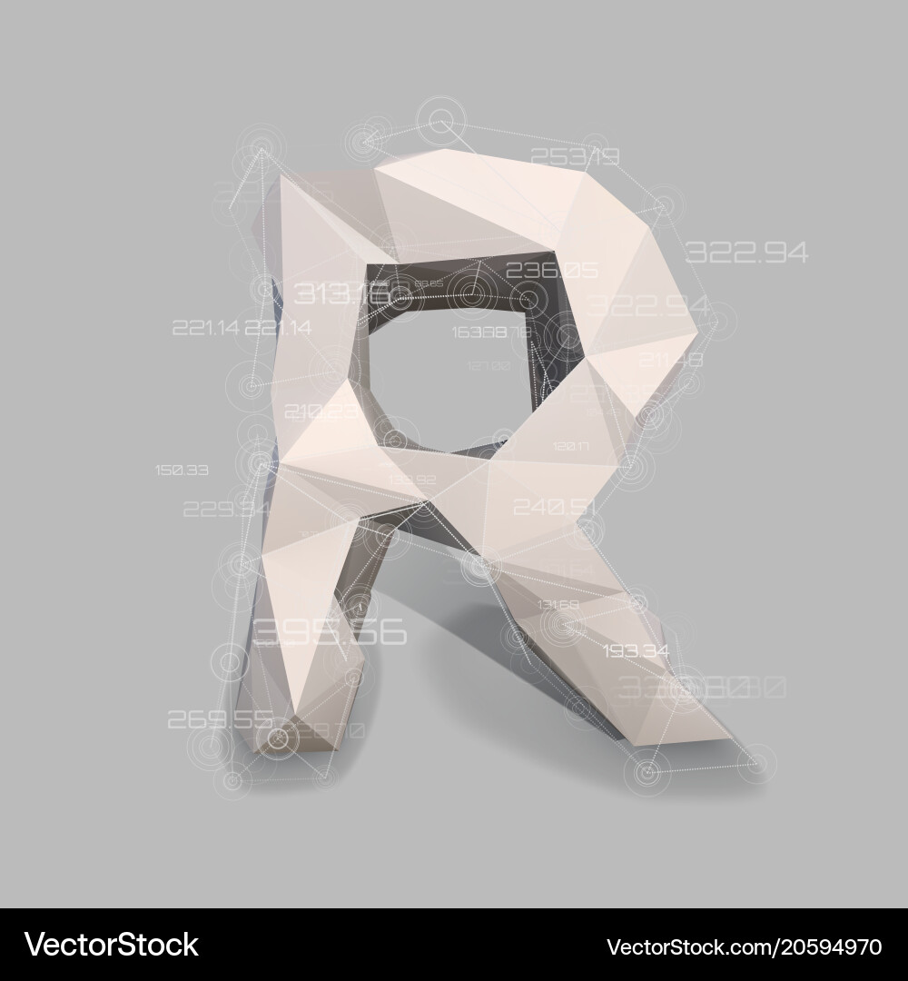 Capital latin letter r in low poly style Vector Image