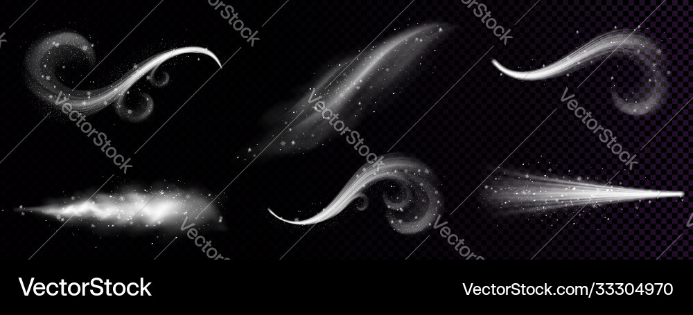 Cold wind blow winter icons with white smoke set Vector Image