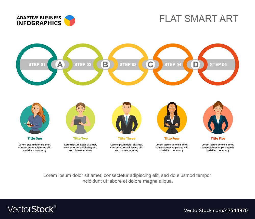 Five connected circles process chart template Vector Image