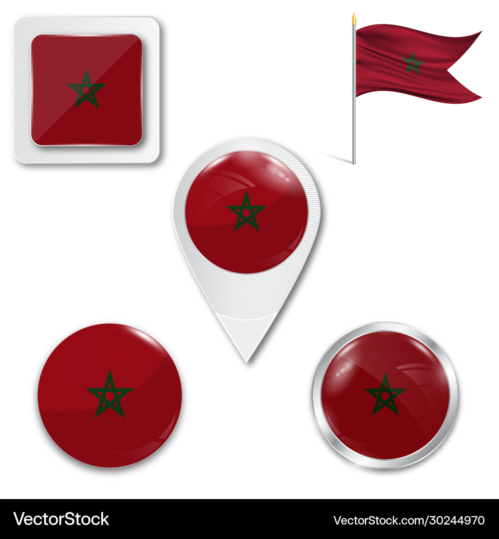 Marocco flag round glossy isolated icon with Vector Image