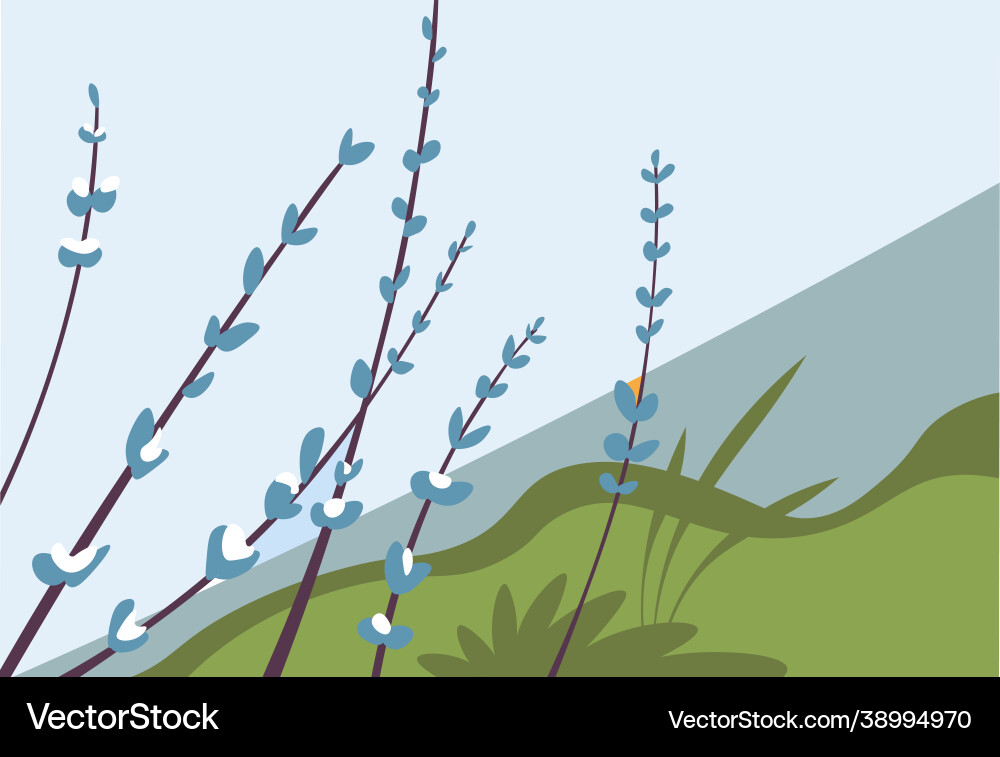 Spring landscape flowers in bloom and mountains Vector Image