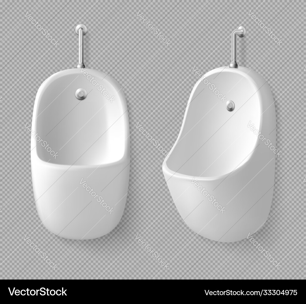 Ceramic wall urinal in male toilet front side view