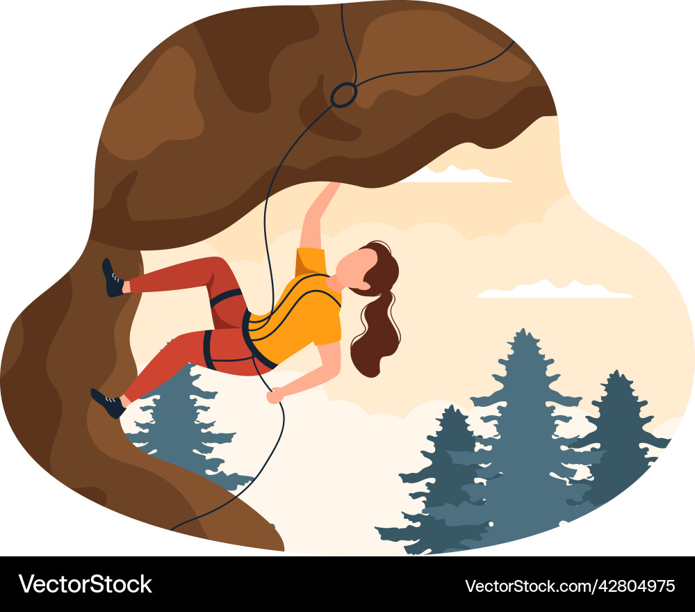 Mountain rock climbing cartoon with climber Vector Image
