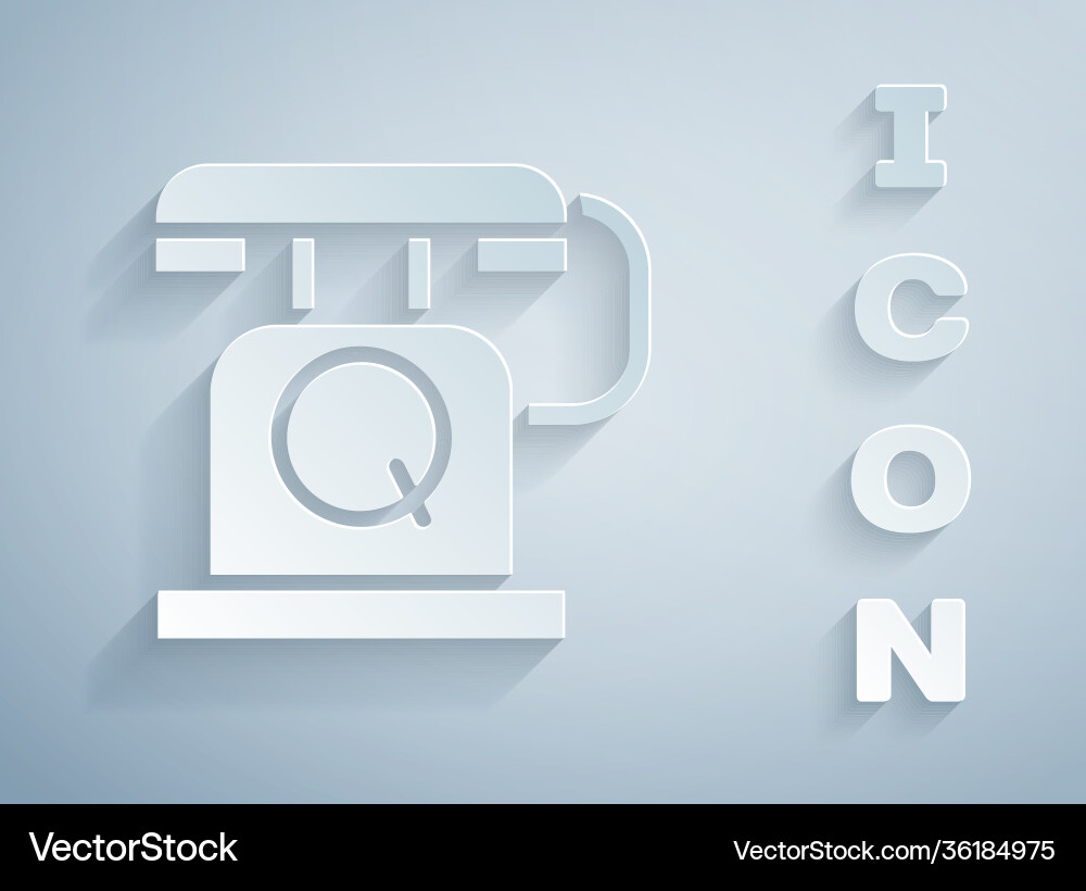 Paper cut telephone handset icon isolated on grey Vector Image