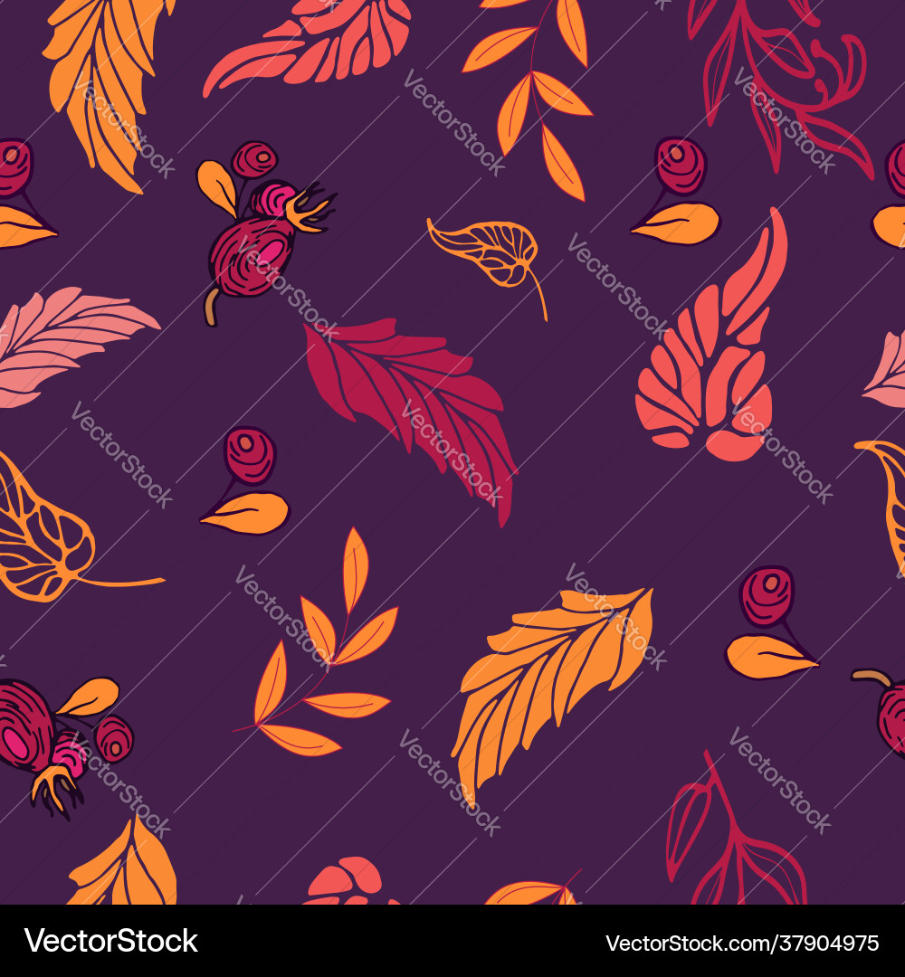 Rosehip with leaf pattern seamless Royalty Free Vector Image