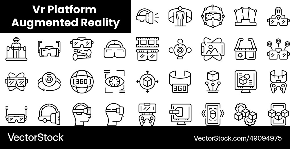 Set of outline vr platform augmented reality icons