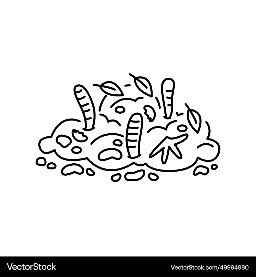 Compost heap with worms color line icon Royalty Free Vector