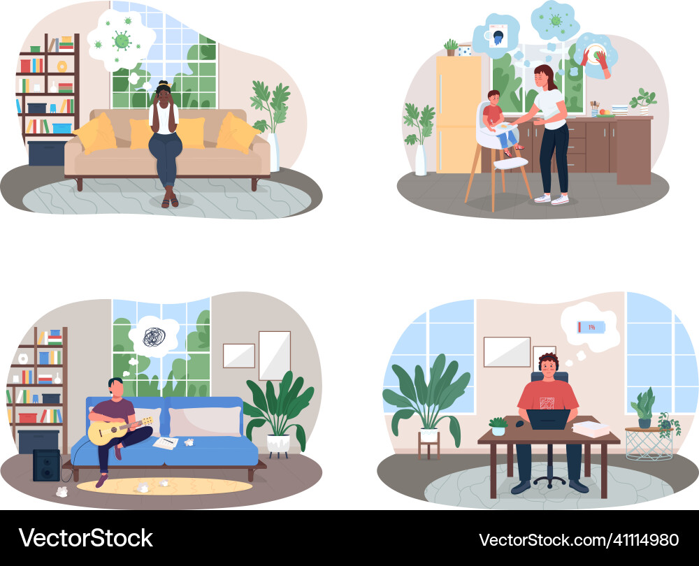 Isolation stress and anxiety 2d web banner poster Vector Image