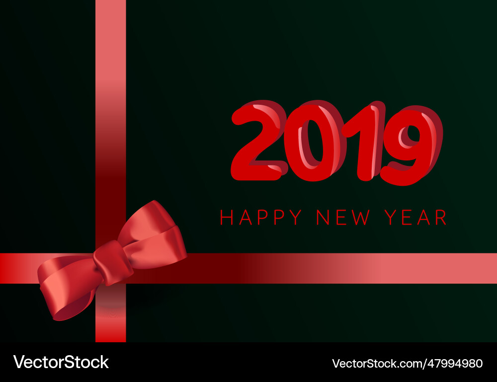 Twenty nineteen lettering red ribbon and bow Vector Image