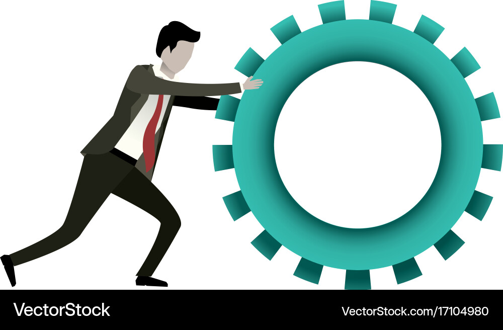 White background with businessman pushing a big Vector Image