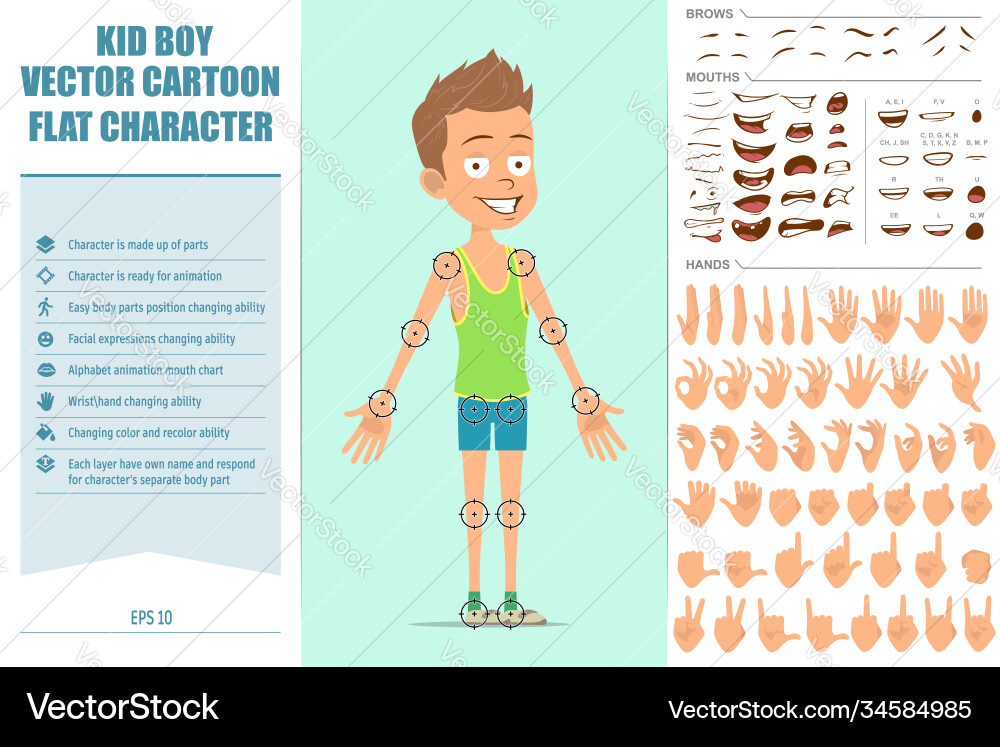 Cartoon flat funny sport boy character set Vector Image