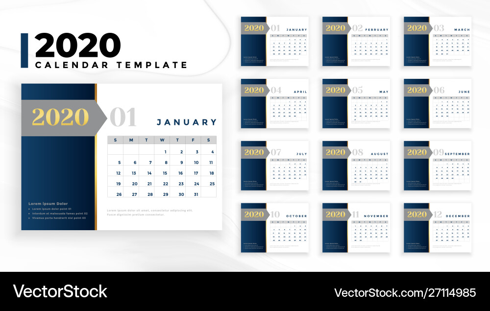 Elegant professional 2020 business calender Vector Image