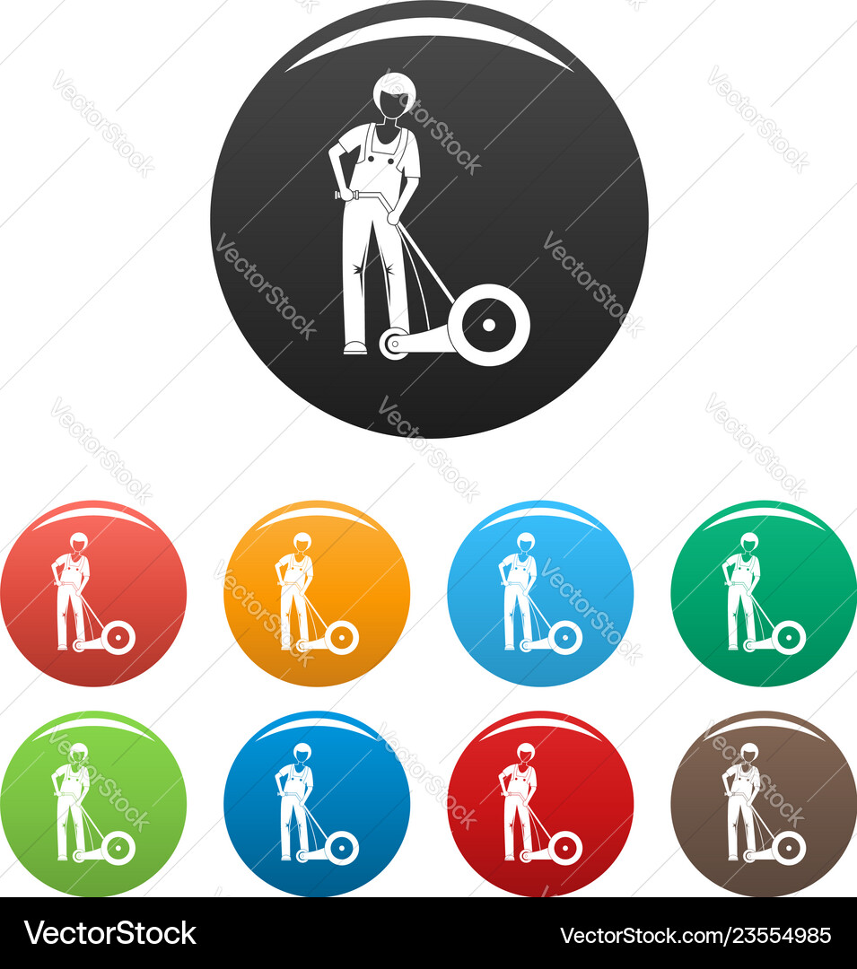 Farmer cut grass icons set color Royalty Free Vector Image