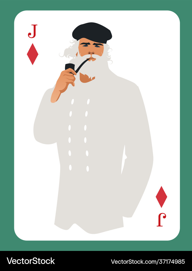 Jack or king diamonds old salt man wearing cap Vector Image