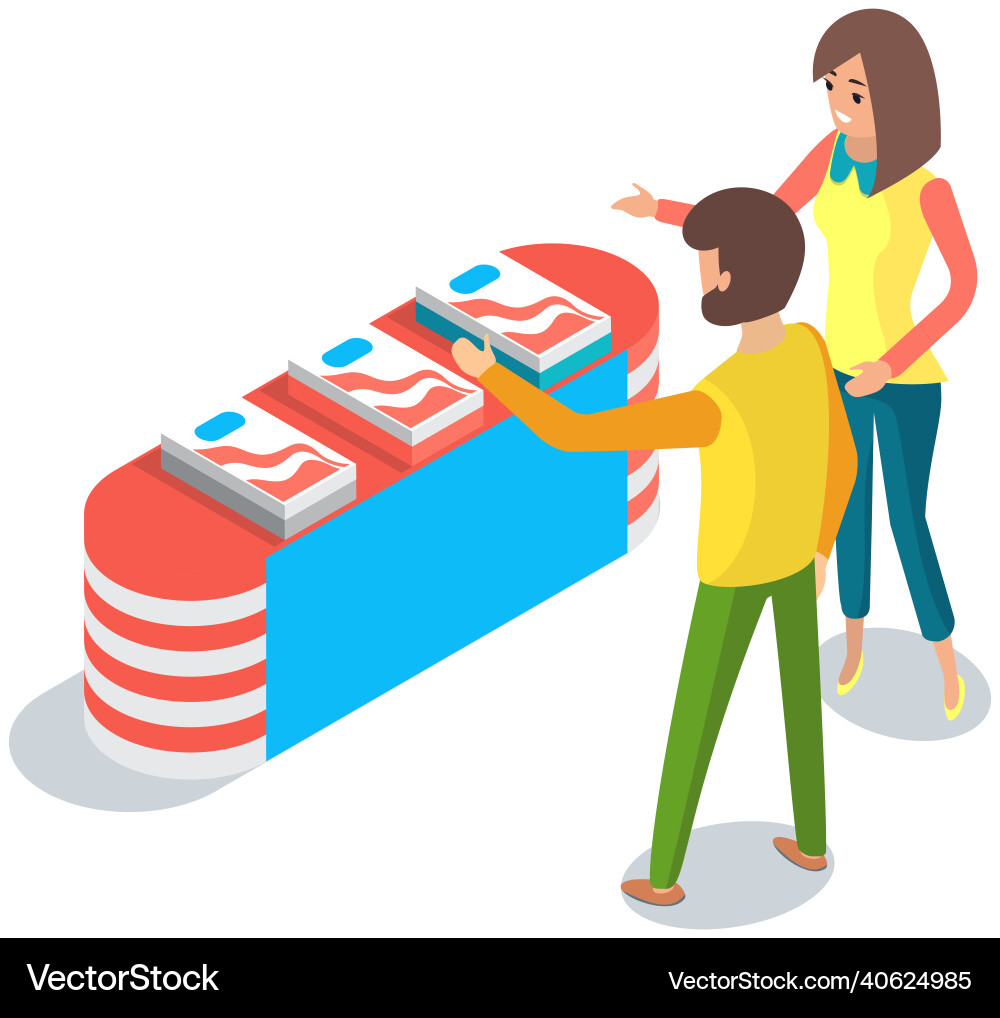 Promoter advertises something to customer Vector Image