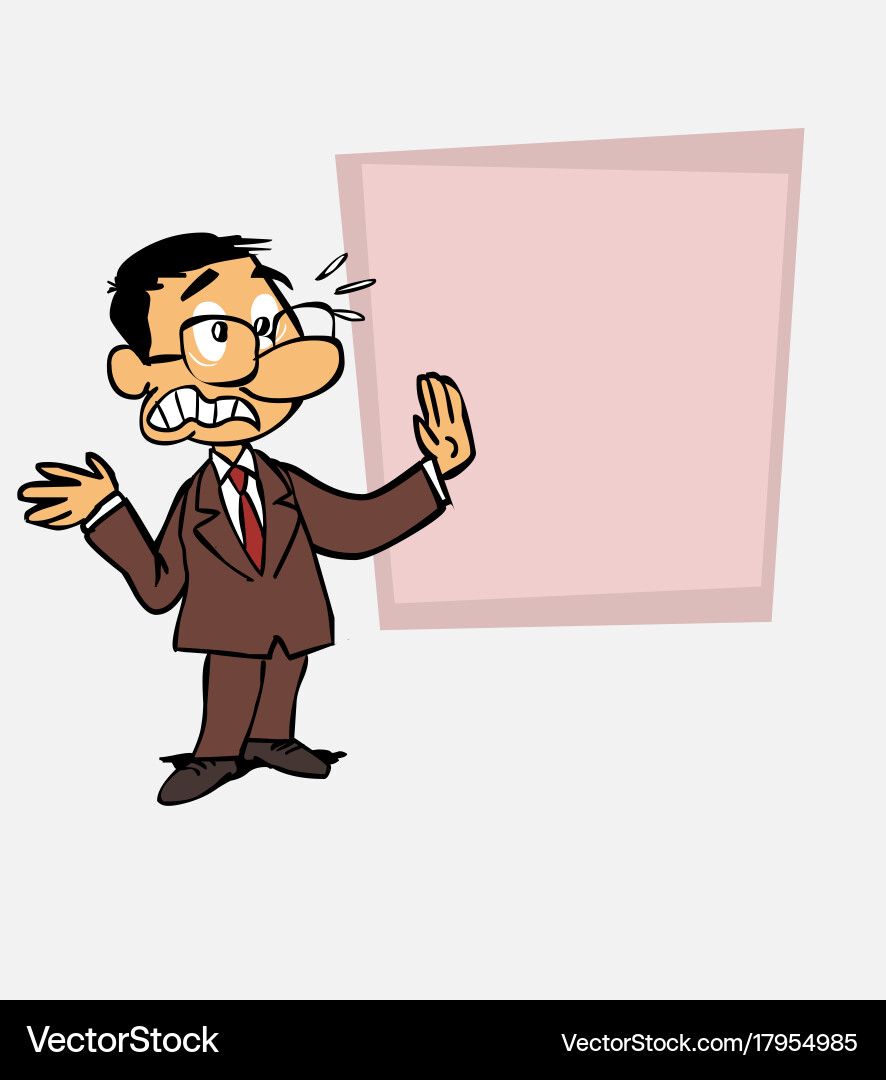 Very scared asian businessman is showing Vector Image