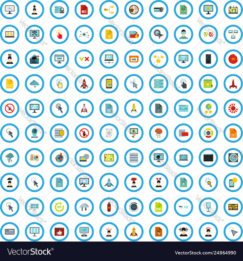 100 software development icons set flat style Vector Image 100 software development icons set flat style Vector Image
