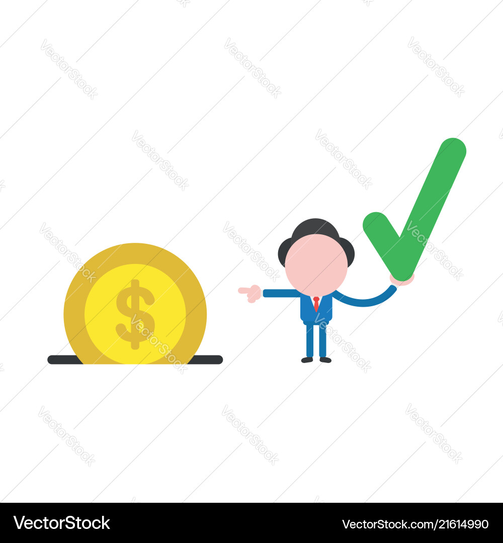 Businessman character holding check mark Vector Image