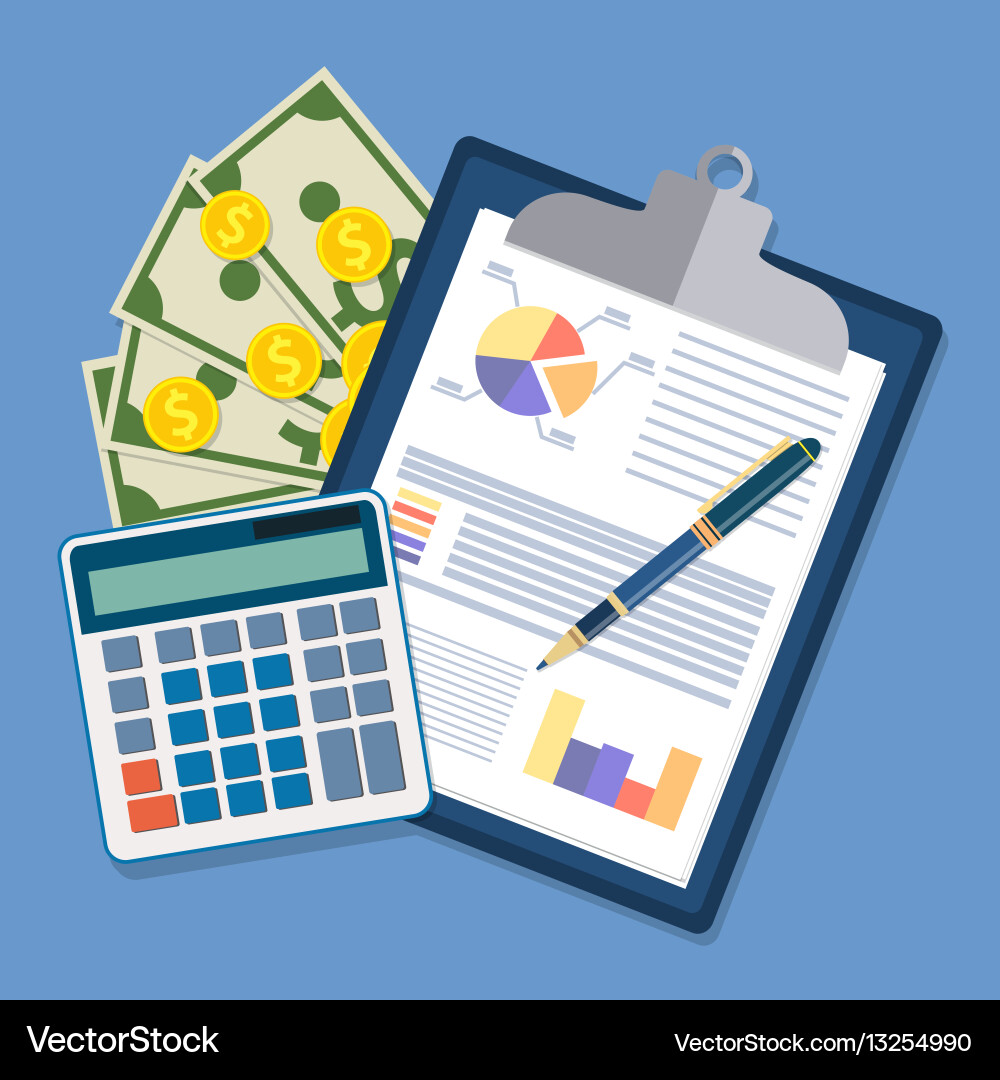 Clipboard with financial reports and pen Vector Image